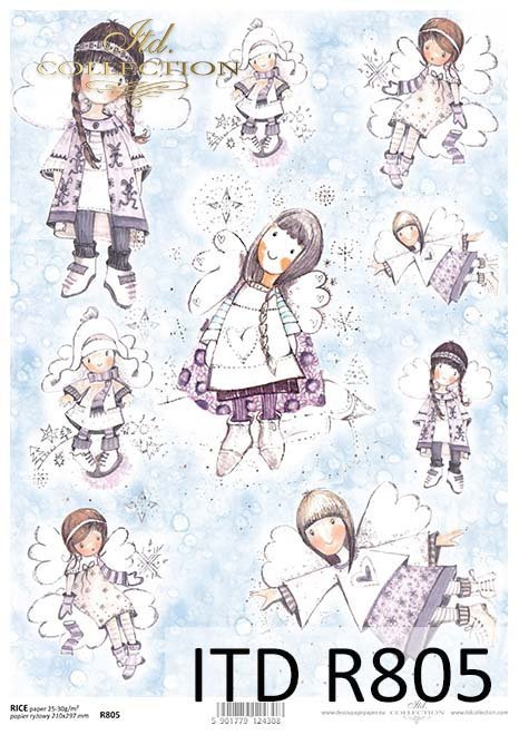 Papier ryżowy decoupage R805 - Papier decoupage świąteczny * Aniołki